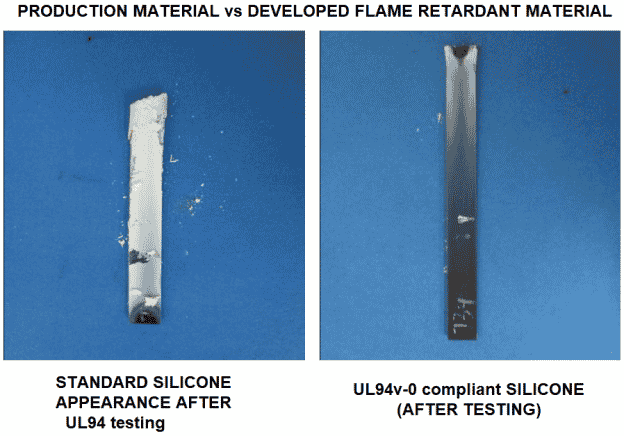 UL94v-0 compliant silicone for safety critical purposes
