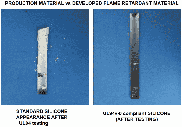 UL94v-0 compliant silicone for safety critical purposes